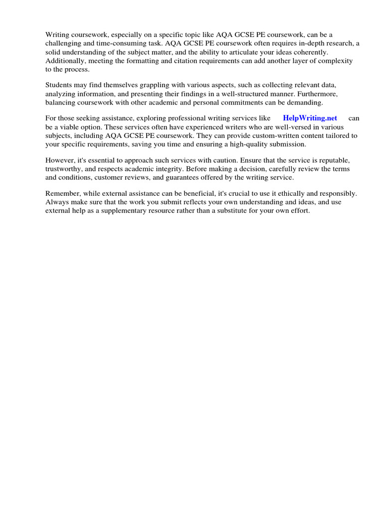 Aqa Gcse Pe Coursework Examples | PDF