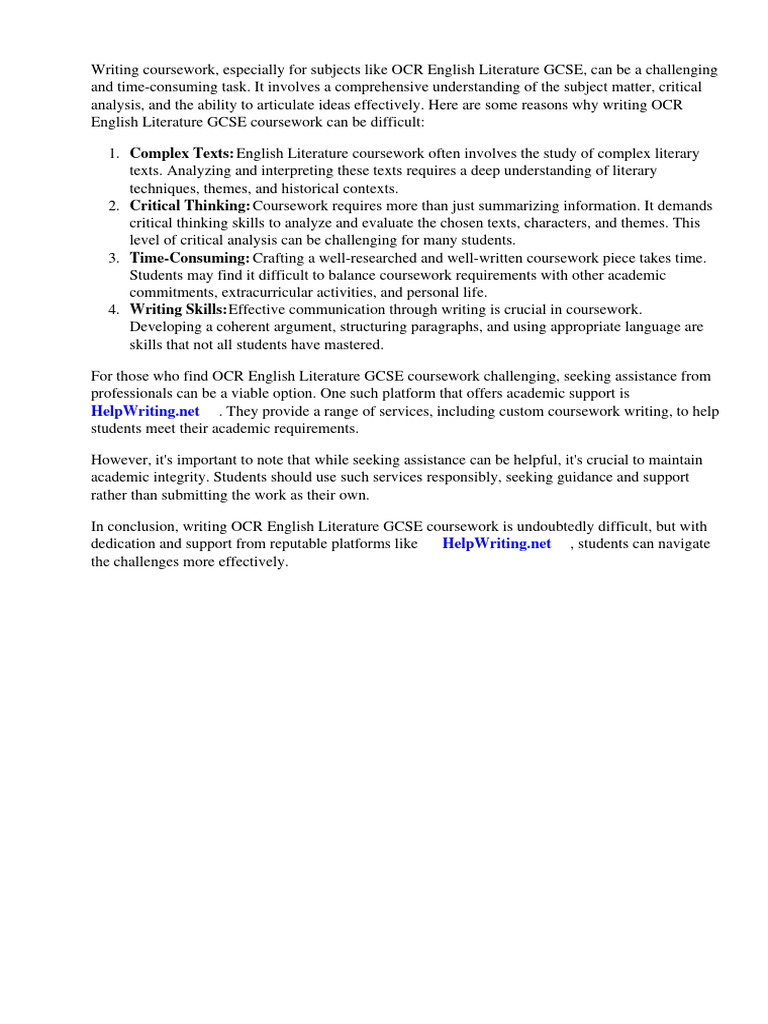 Ocr English Literature Gcse Coursework Mark Scheme | PDF | Critical Thinking | Linked In