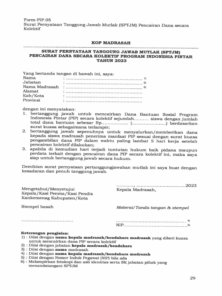 Form SPTJM PIP 2023 | PDF