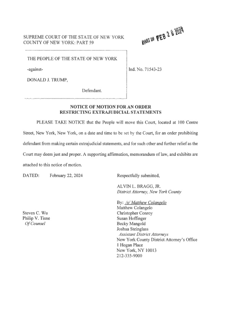 Trump Gag Order Motion | PDF | Grand Jury | Prosecutor