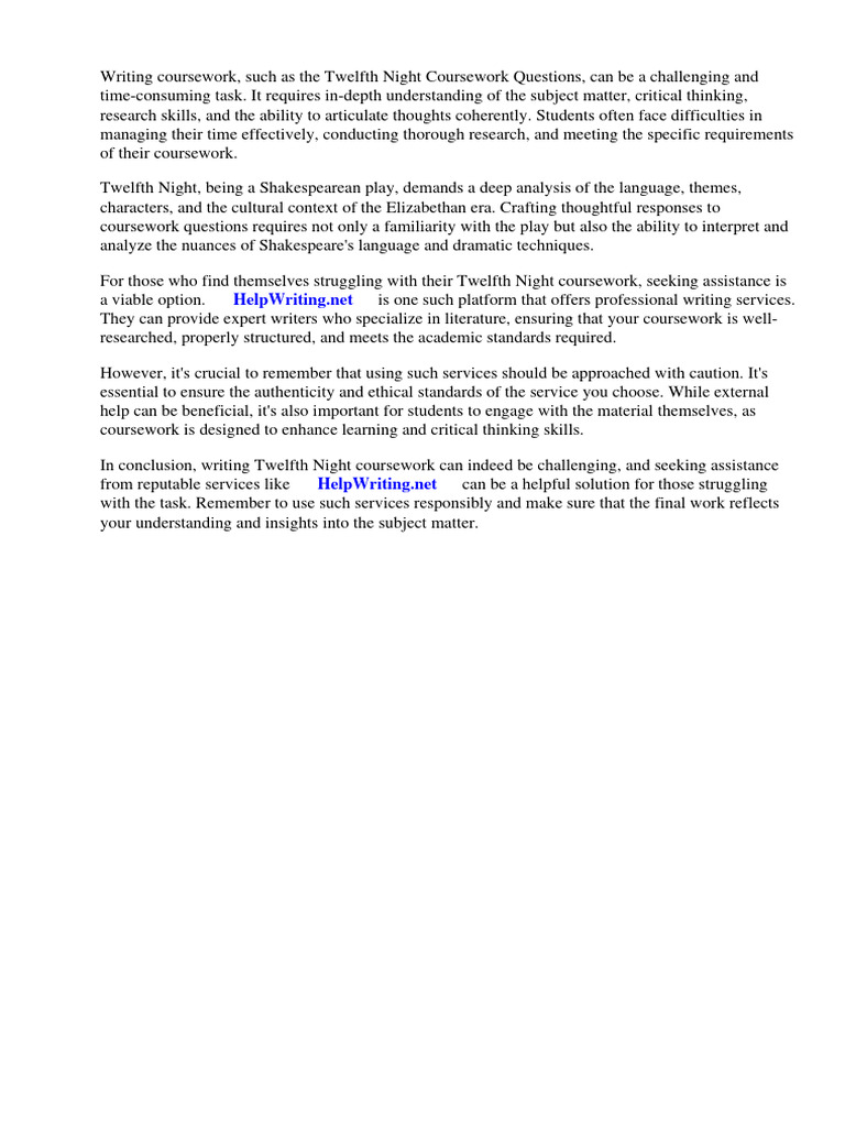 Twelfth Night Coursework Questions | PDF | Thought | Critical Thinking