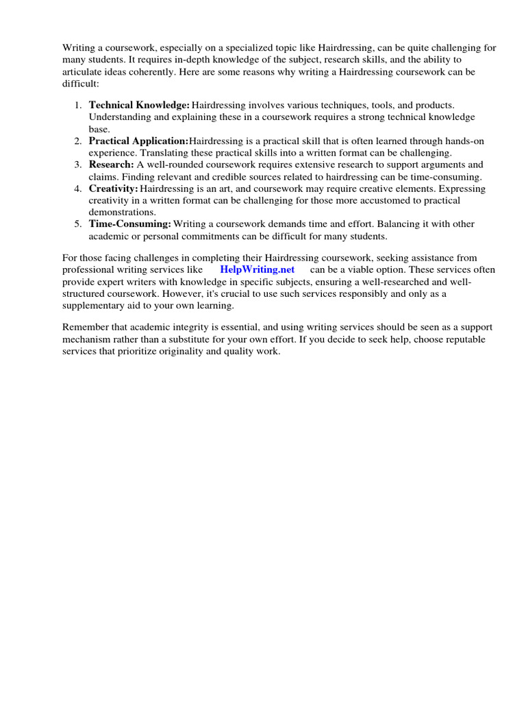 Hairdressing Course Work | PDF | Knowledge | Hairdresser