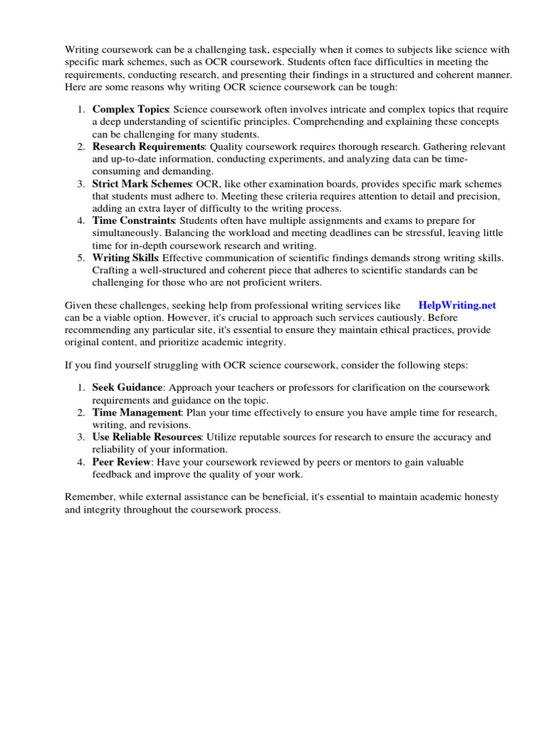 Ocr Coursework Mark Scheme Science | PDF | Science | Gce Advanced Level (United Kingdom)