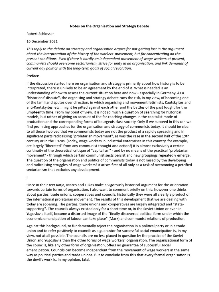Notes-On-The-Organisation-And-Strategy-Debate | PDF | Communism | Trade ...