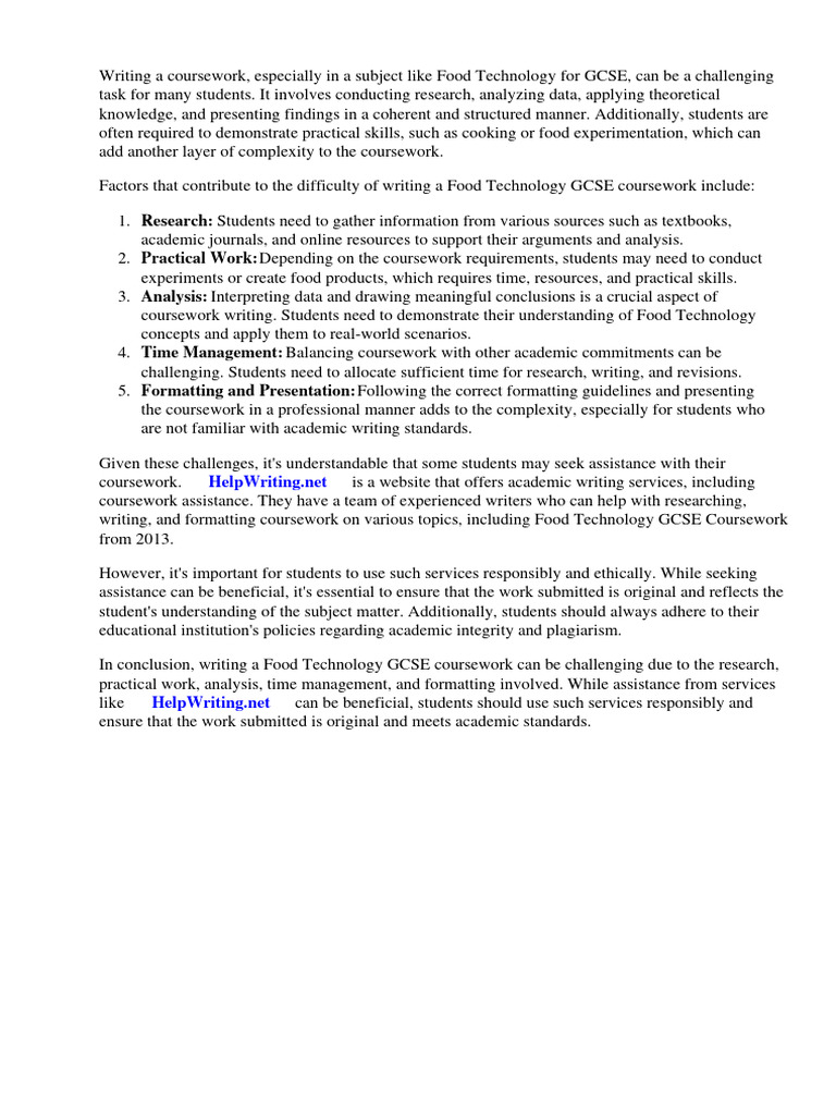 Food Technology Gcse Coursework 2013 | PDF | Experiment
