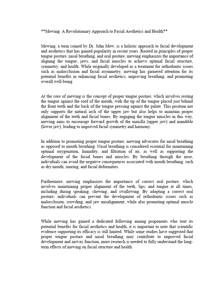 Mewing A Revolutionary Approach To Facial Aesthetics and Health | PDF Mewing A Revolutionary Approach To Facial Aesthetics and Health | PDF