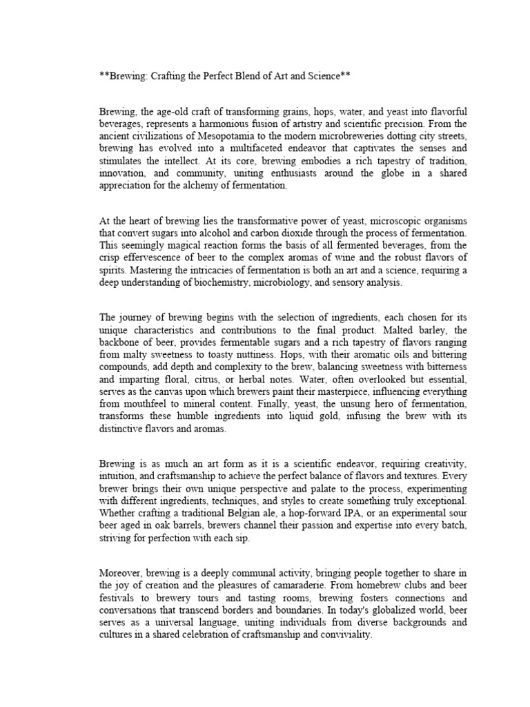 Brewing Crafting The Perfect Blend of Art and Science | PDF | Brewing ...