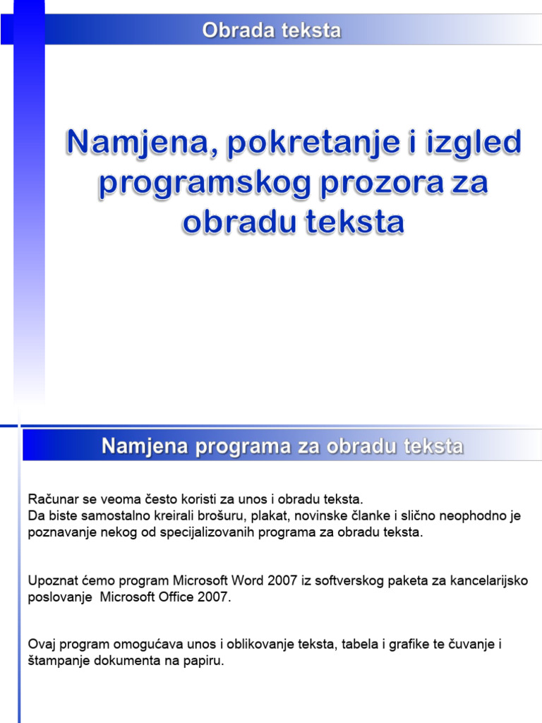 Namjena, Pokretanje I Izgled Programskog Prozora Za Obradu Teksta | PDF