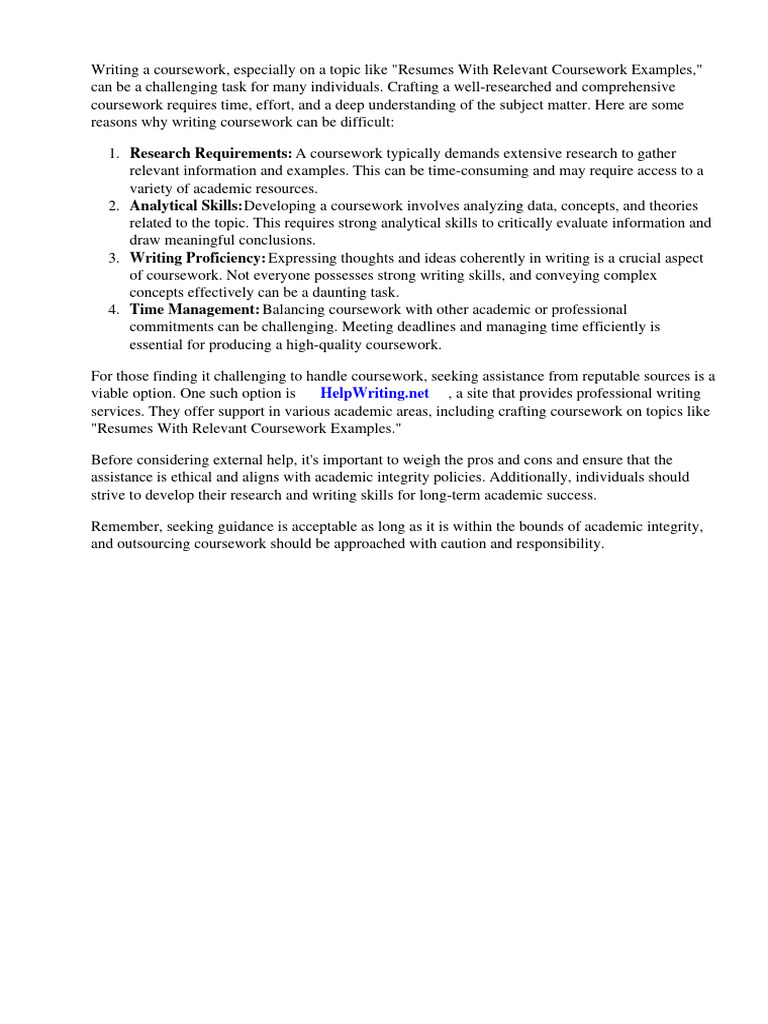 Resumes With Relevant Coursework Examples | PDF | Résumé | Experience