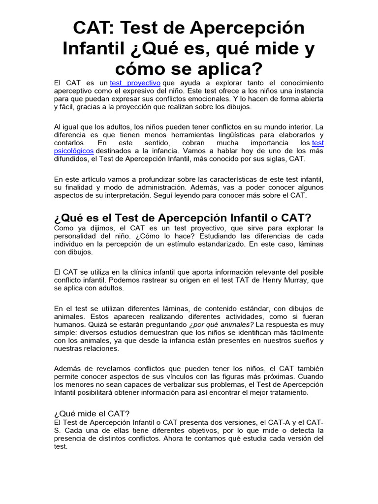 Test de Apercepción Infantil CAT | PDF | Complejo de Edipo | Sicología