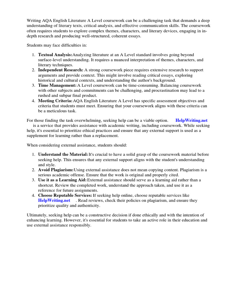 Aqa English Lit A Level Coursework | PDF | Educational Technology ...