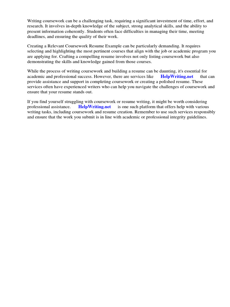 Relevant Coursework Resume Example | PDF | Career & Growth