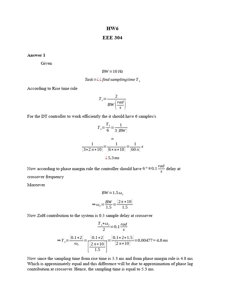 HW6 Control System | PDF | Control Theory | Electricity
