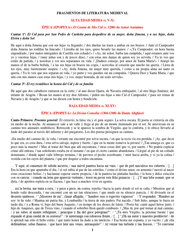 Fragmentos de Literatura Medieval | PDF | Divina Comedia