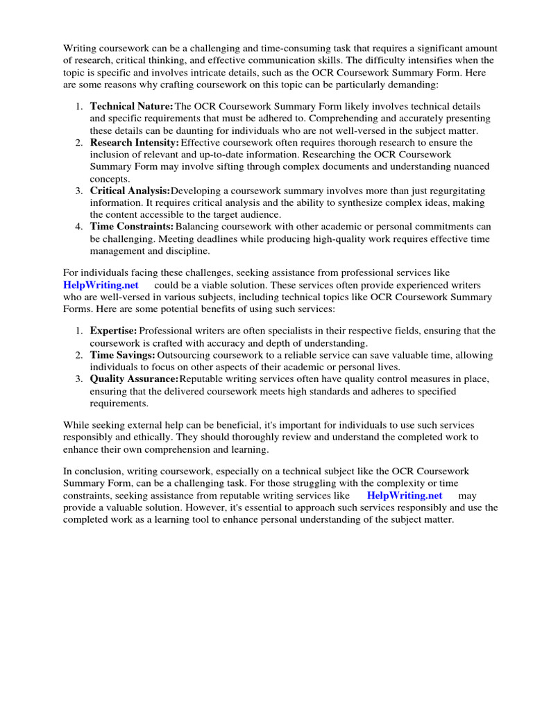 Ocr Coursework Summary Form | PDF | Critical Thinking | Optical ...