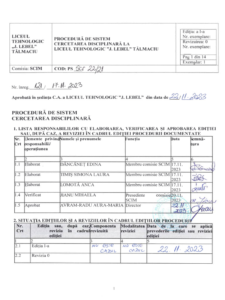 Procedura Cercetare Disciplinara | PDF