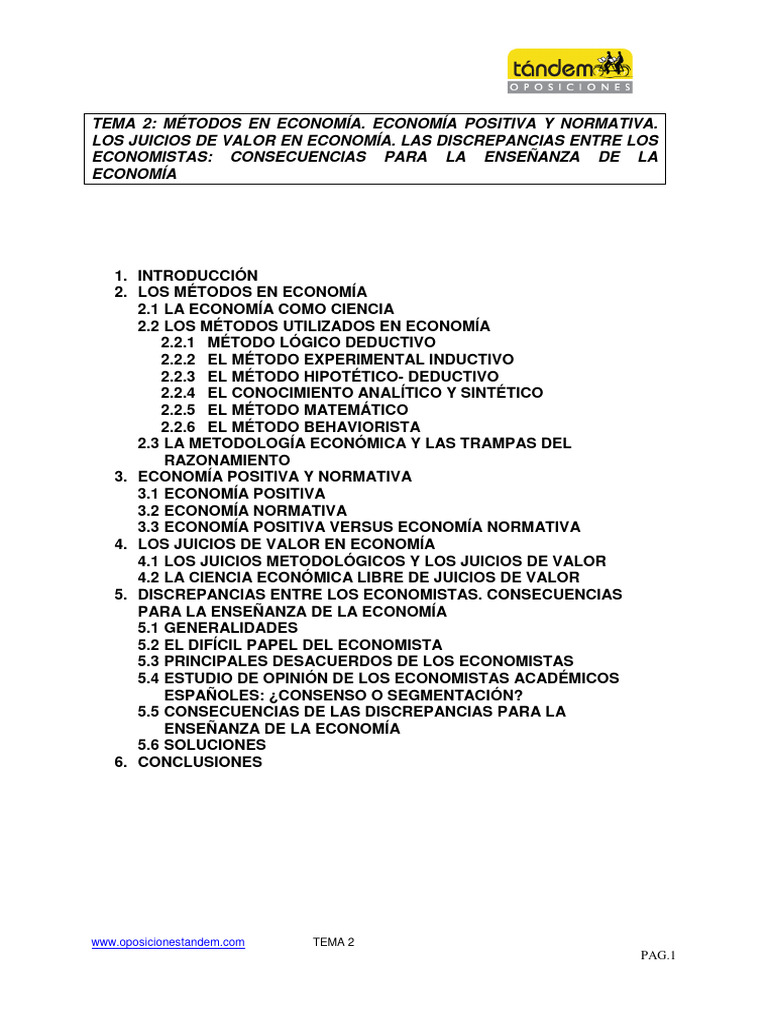 Tema 2 Oposiciones Economía | PDF | Método científico | Ciencias económicas