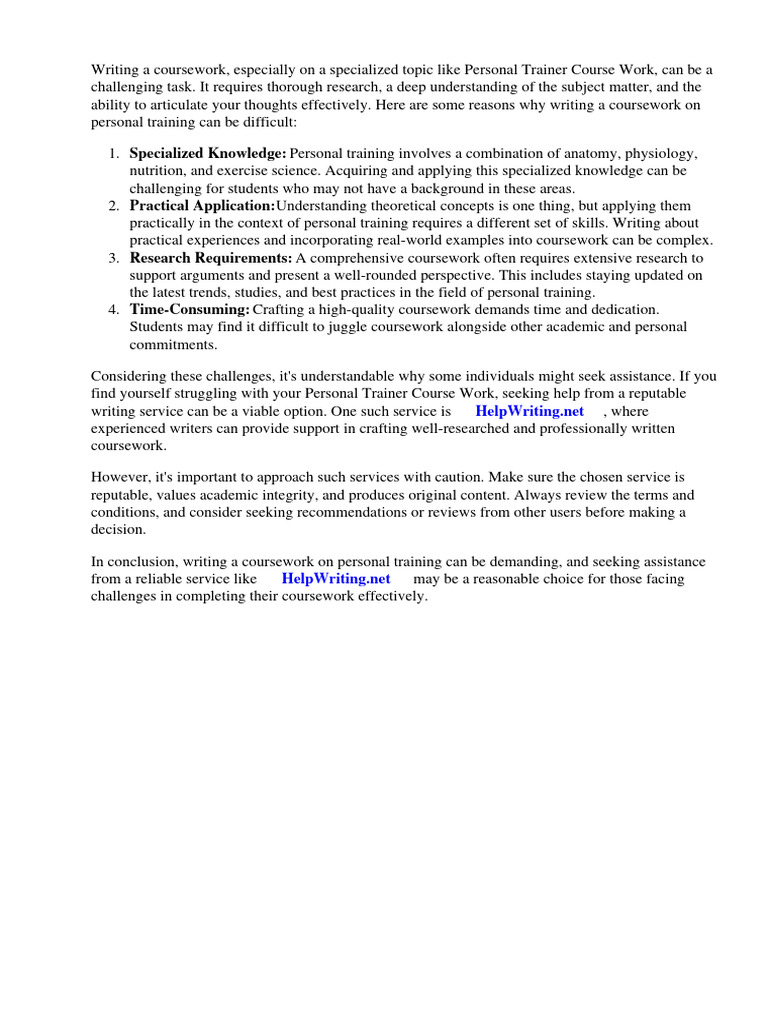 Personal Trainer Course Work | PDF