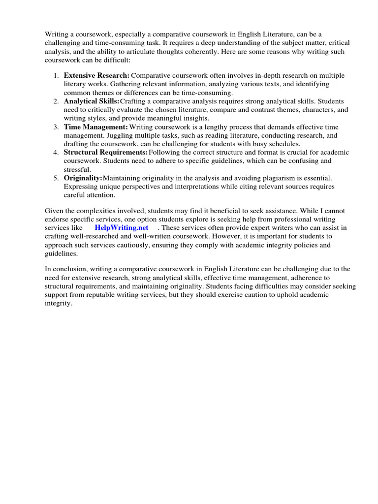 Comparative Coursework English Literature Examples | PDF | Essays ...