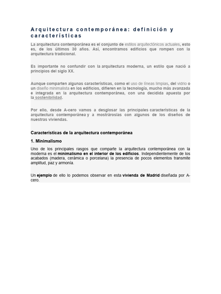 Características de la Arquitectura Contemporánea | PDF | Arte