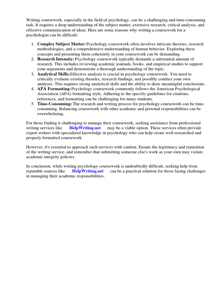 Coursework For A Psychologist | PDF | Psychologist | Psychology