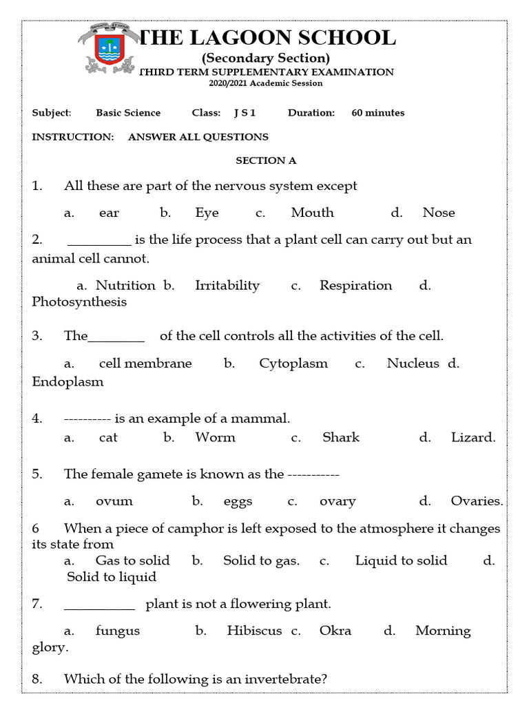 Jsi Basic Science Third Term Supplementary Exam Questions | PDF | Moon ...