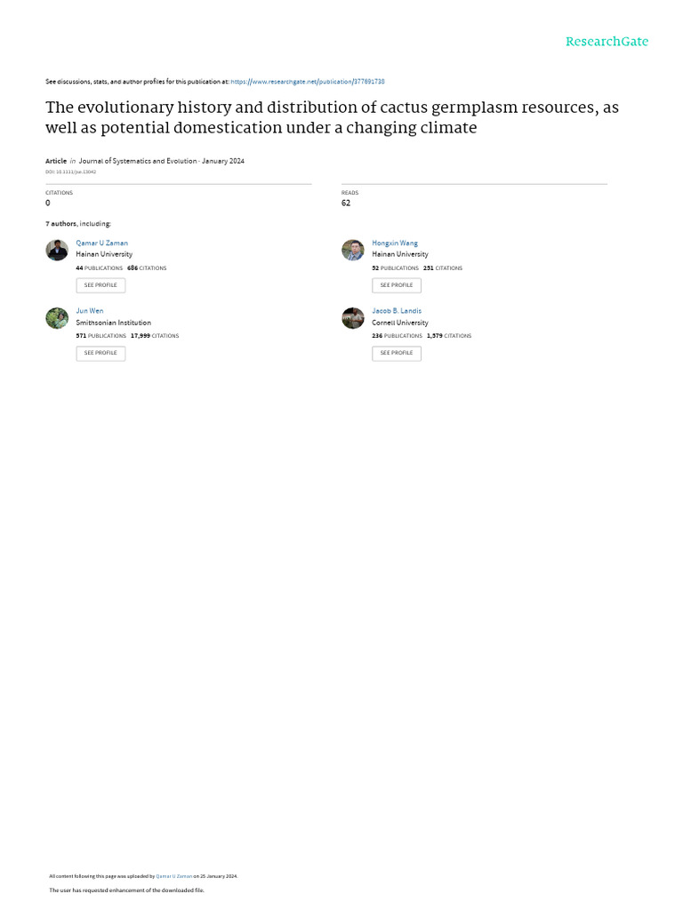 The Evolutionary History and Distribution of Cactus Germplasm Resources ...