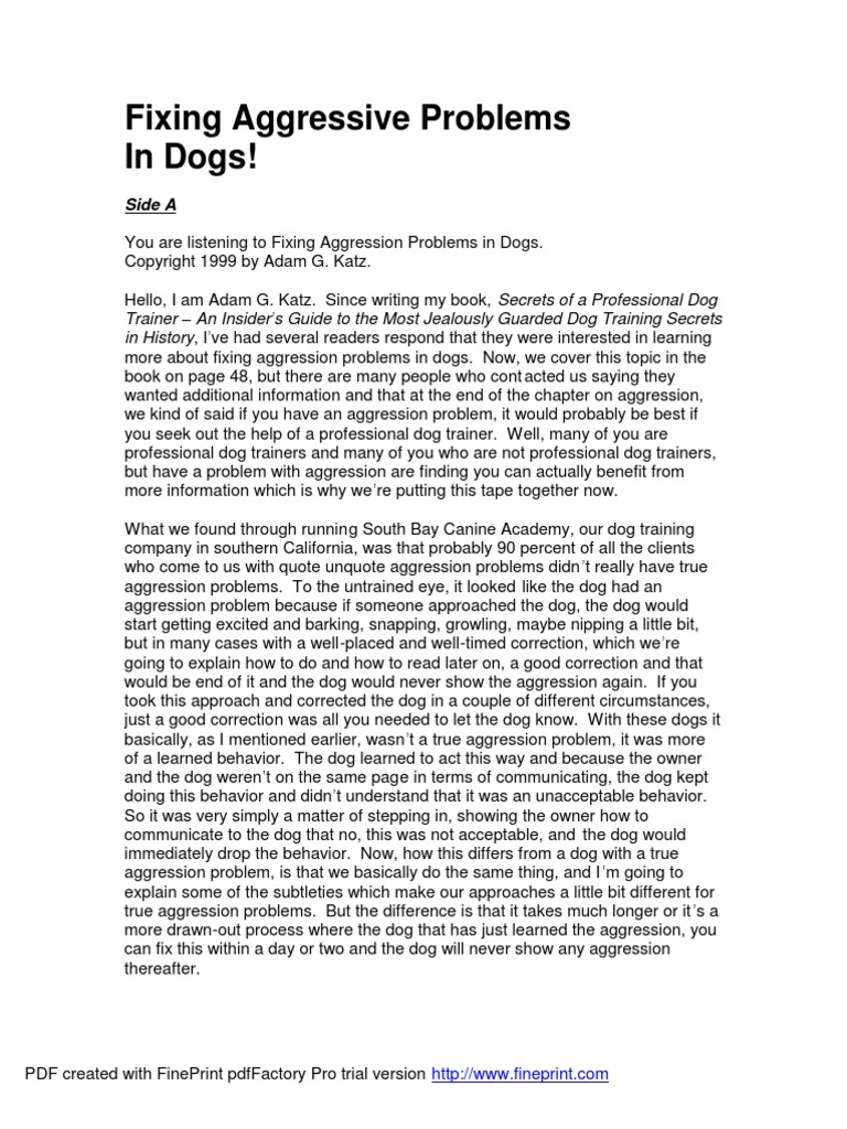 Fixing Dog Aggression Issues Guide | PDF | Aggression | Dog Training