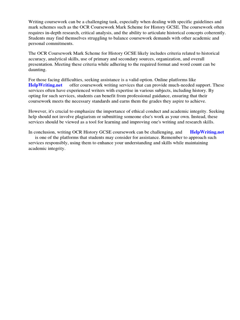 Ocr Coursework Mark Scheme History Gcse | PDF | Gce Advanced Level ... Ocr Coursework Mark Scheme History Gcse | PDF | Gce Advanced Level ...