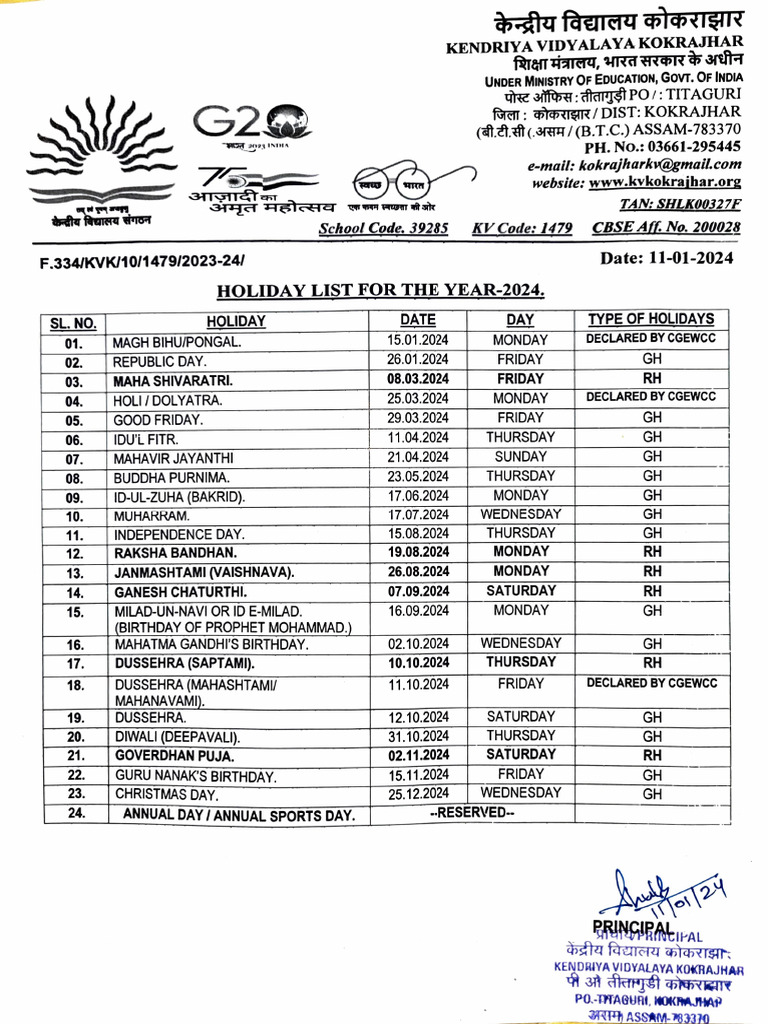 KV Holiday List 2024-25 | PDF | Hindu Worship | South Asia