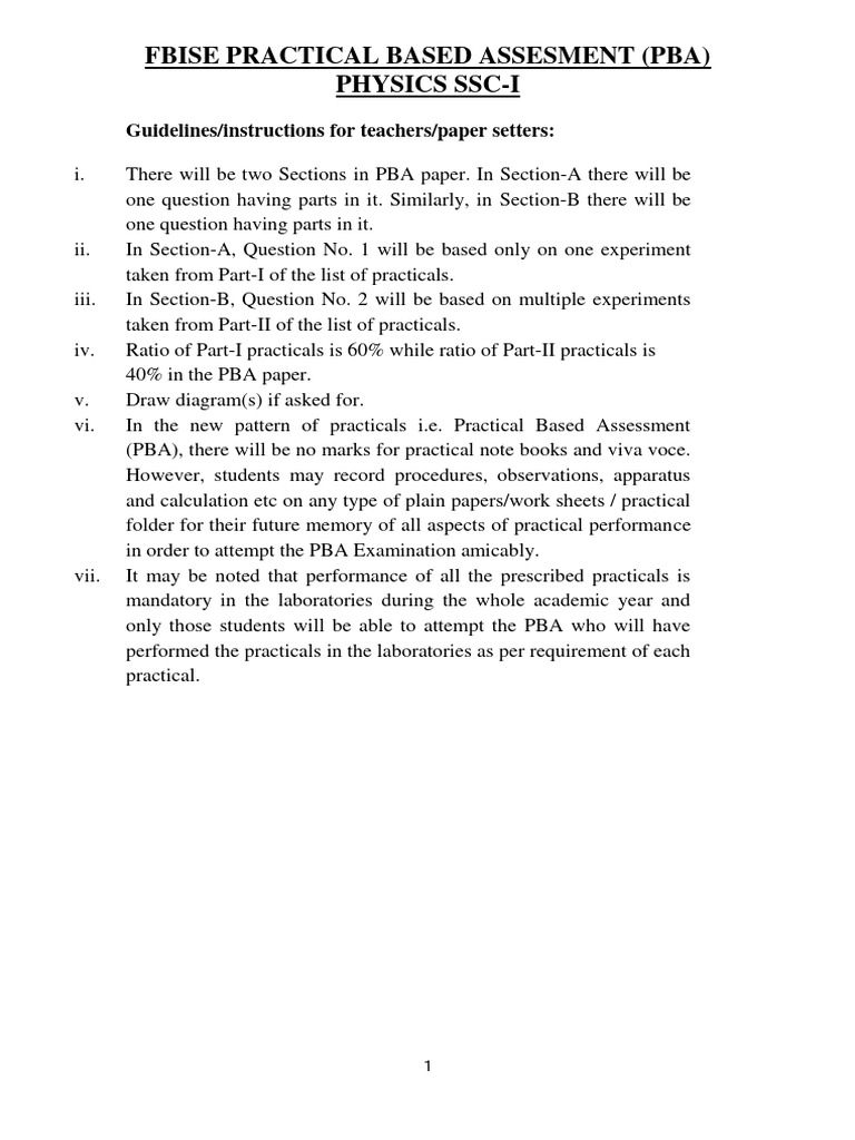 FBISE Physics SSC-I Practical Assessment | PDF