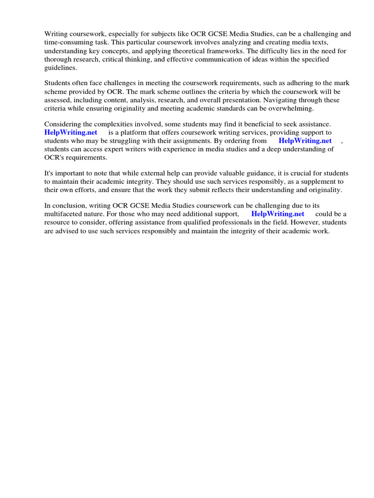 Ocr Gcse Media Studies Coursework Mark Scheme | PDF | Understanding ...