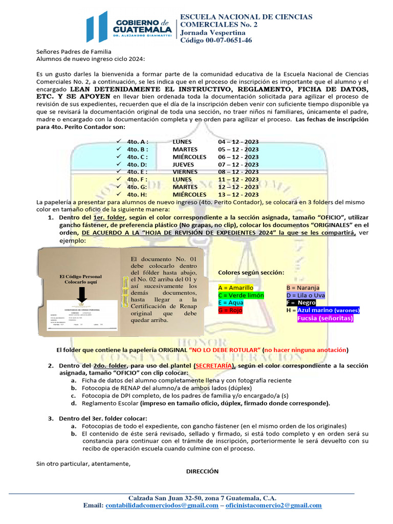 Requisitos de Insc. 4°-2024 - Guía para El Padre - Con Fechas de Insc ...