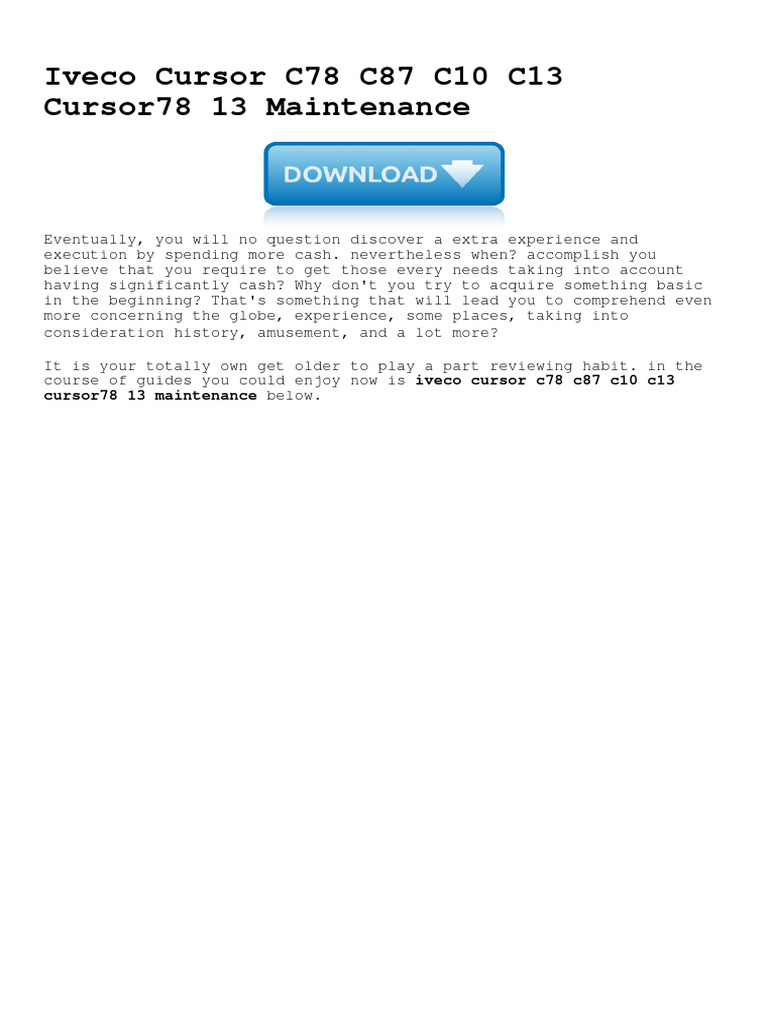 Iveco Cursor C78 C87 C10 C13 Cursor78 13 Maintenance | PDF | Business ...