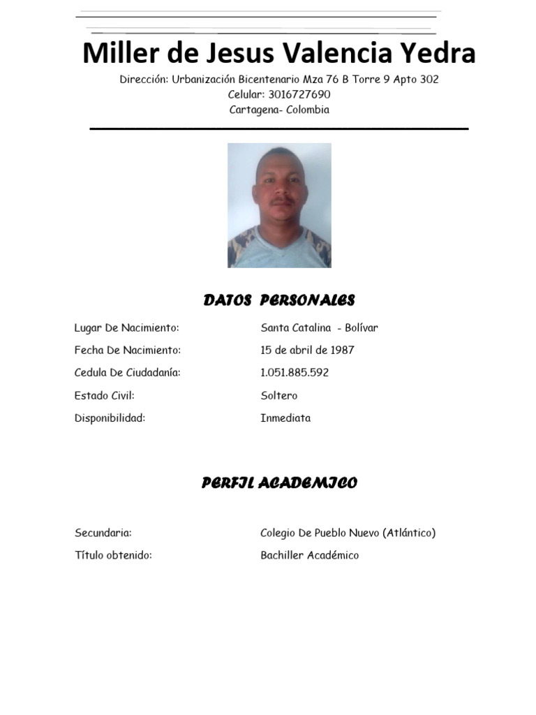 HOJA DE VIDA Miller | PDF | Negocios