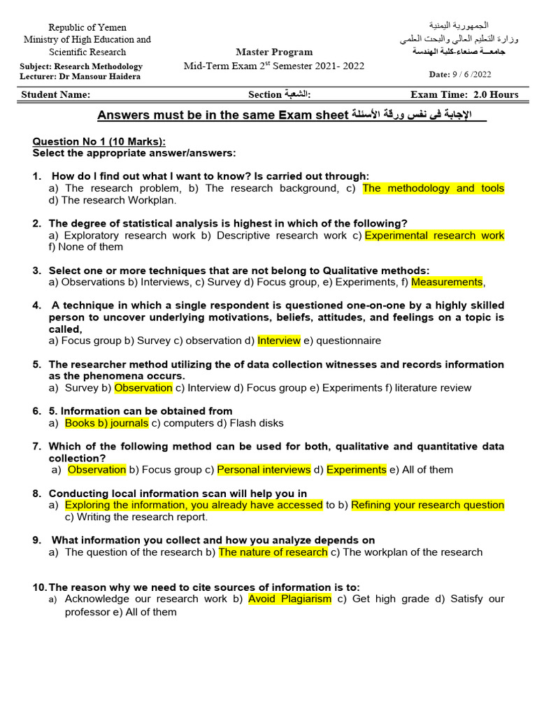 Mid-Term Exam-RM-PM Group, MSC SU-2021-2022-Exam SOL | PDF | Survey Methodology | Focus Group