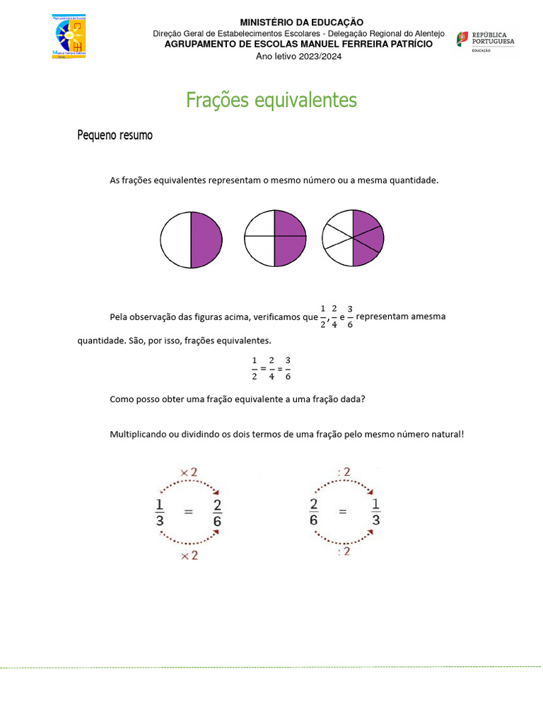 Frações Equivalentes - Ficha de Treino | PDF