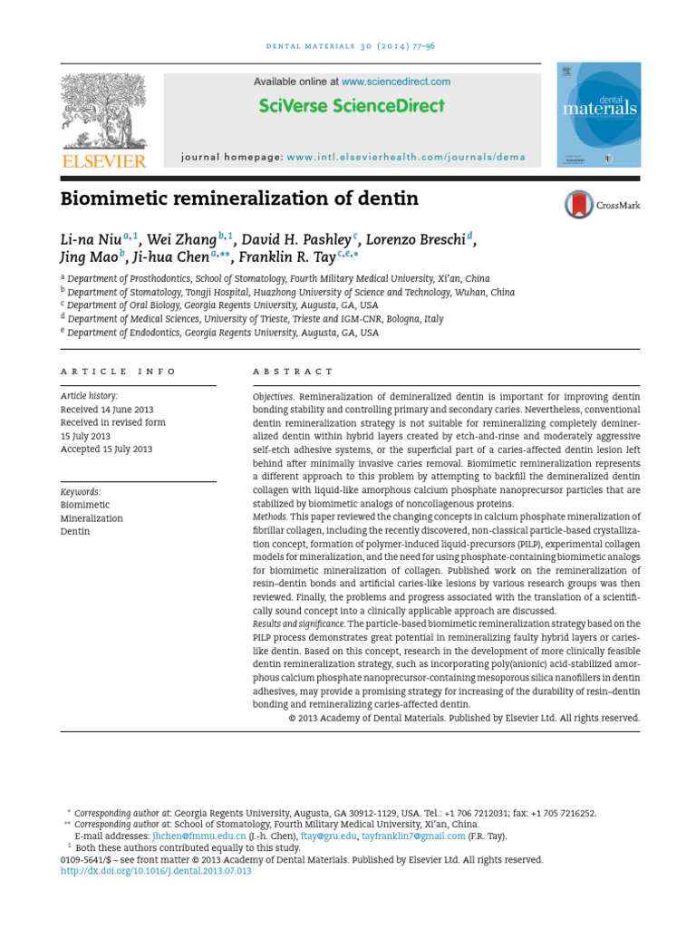 Biomimetic Remineralization of Dentin | PDF | Collagen | Dentin