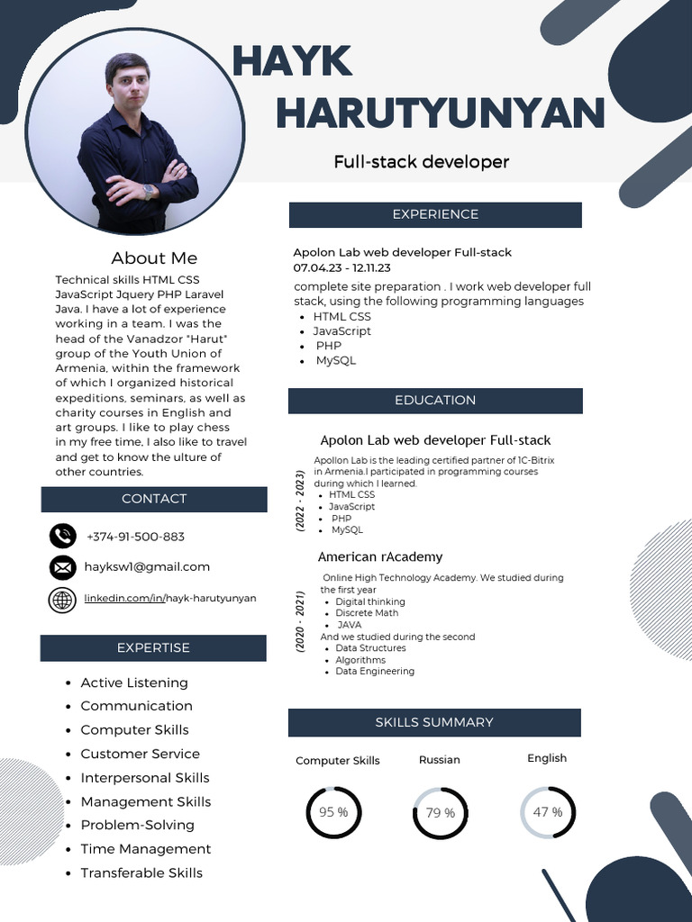 CV Hayk Harutyunyan | PDF | Computer Programming | Hypertext CV Hayk Harutyunyan | PDF | Computer Programming | Hypertext