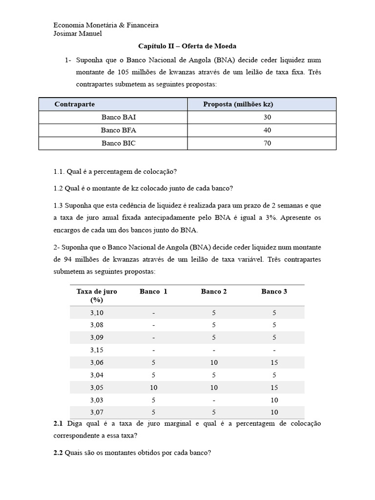Caderno de Exercícios Capitulo II | PDF