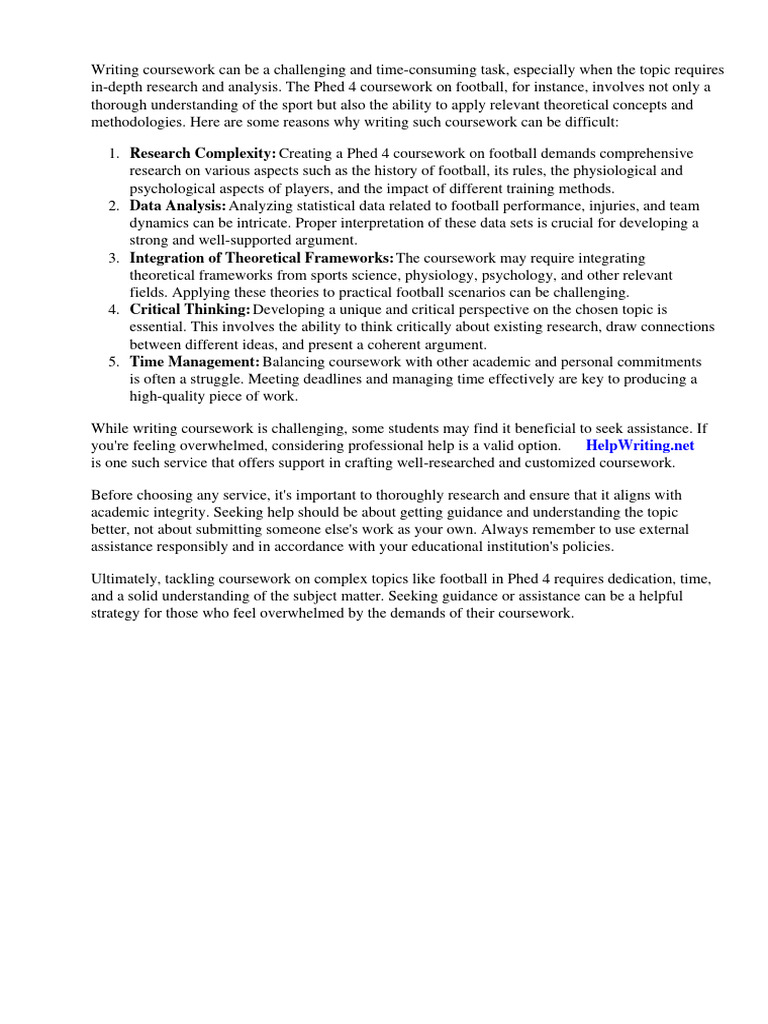 Phed 4 Coursework Example Football | PDF | Theory | Methodology
