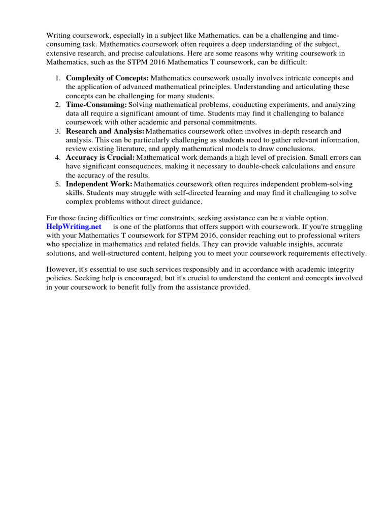 Mathematics T Coursework STPM 2016 | PDF | Mathematics | Methodology