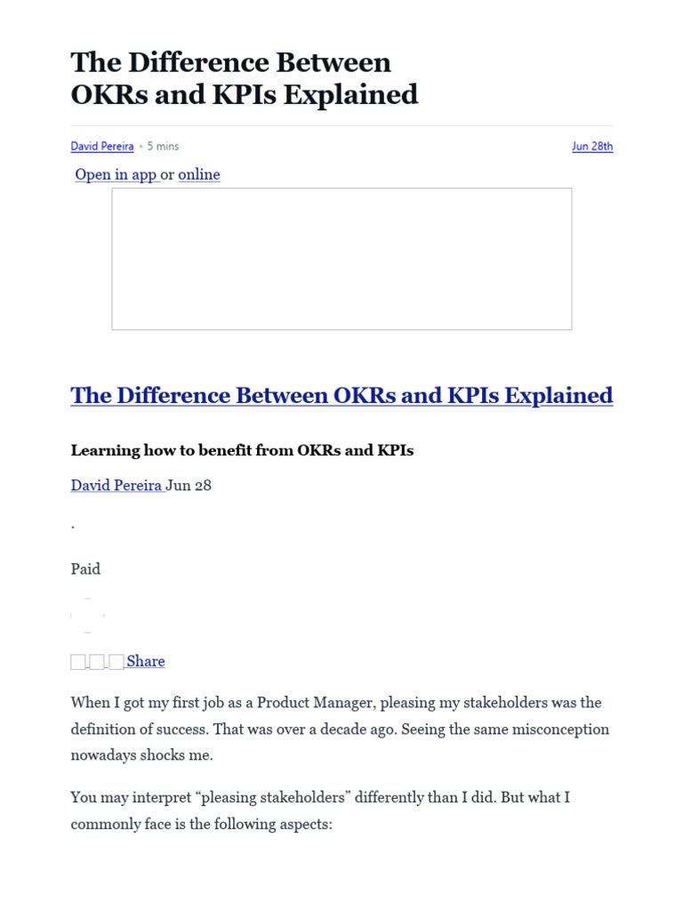 The Difference Between OKRs and KPIs Explained | PDF | Performance Indicator | Business