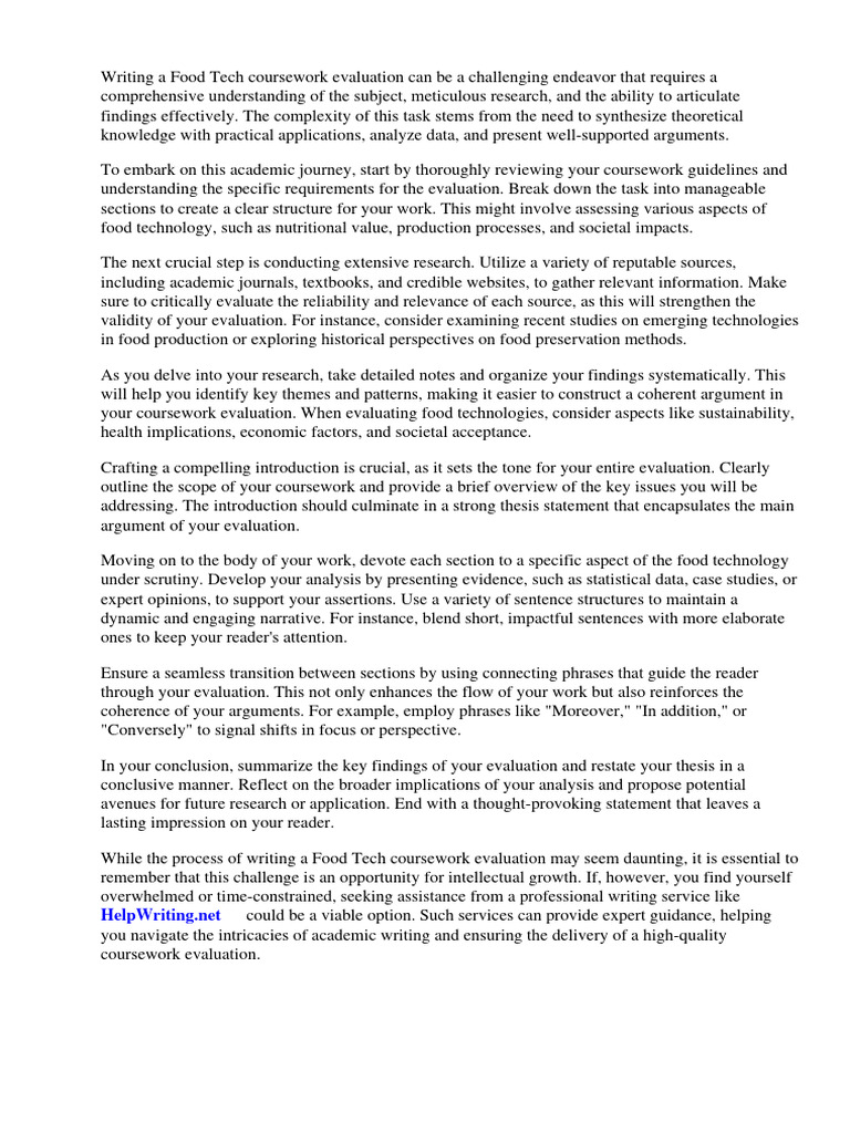 Food Tech Coursework Evaluation | PDF