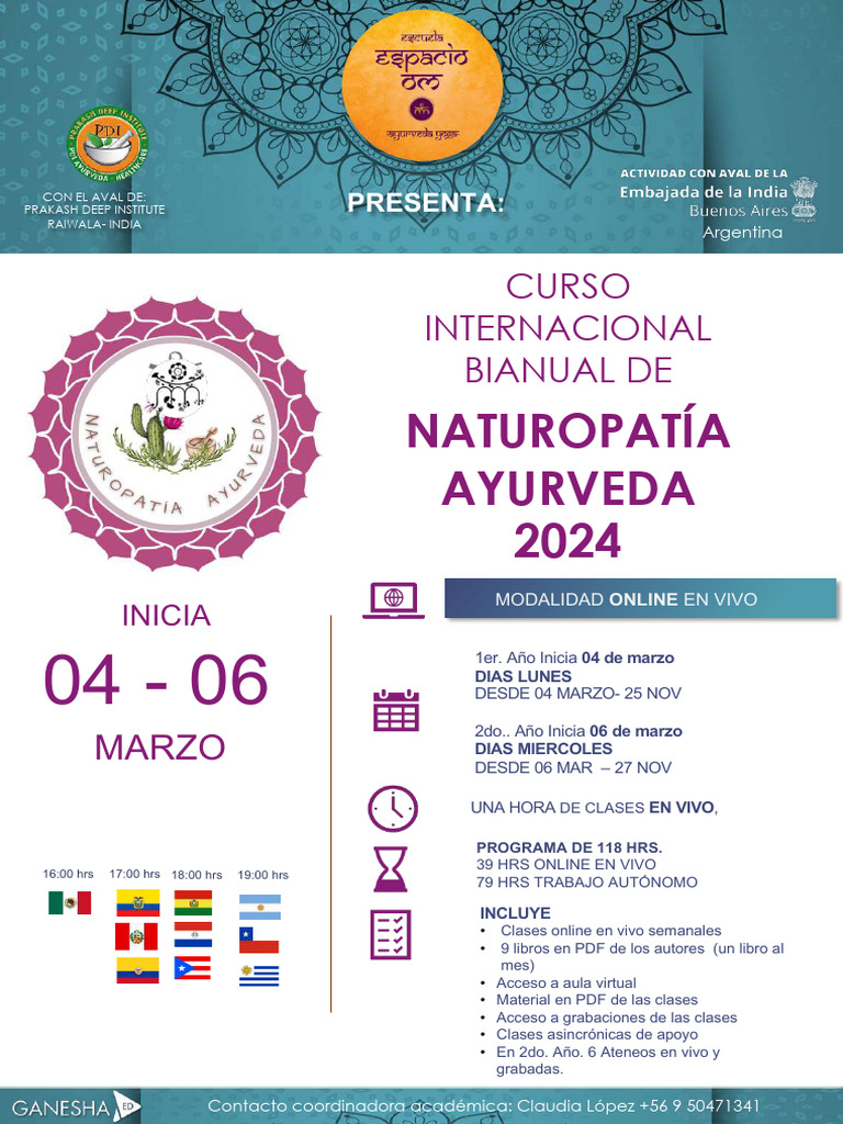 Programa Curso Internacional de Naturopatía Ayurveda 2024 | PDF | Naturopatía | Ayurveda