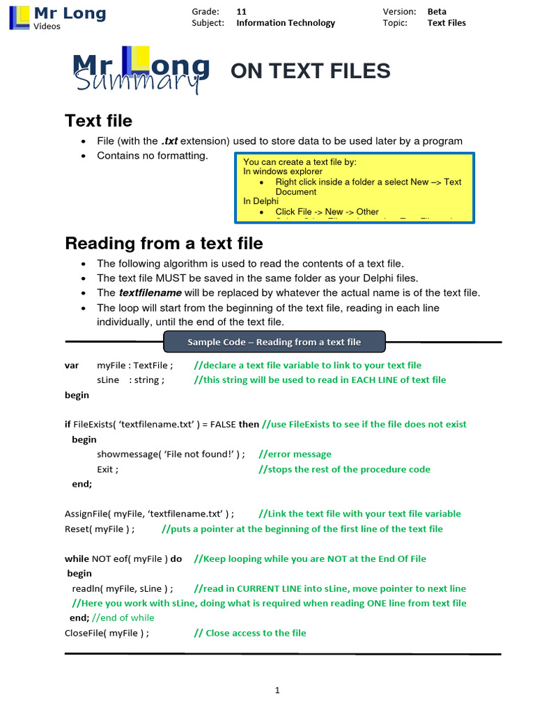 Text Files MR Long Summary | PDF