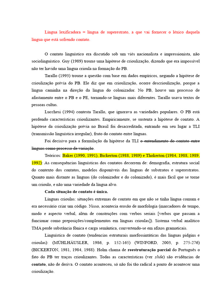 Teorias Do Contato Linguístico (Anotações) | PDF