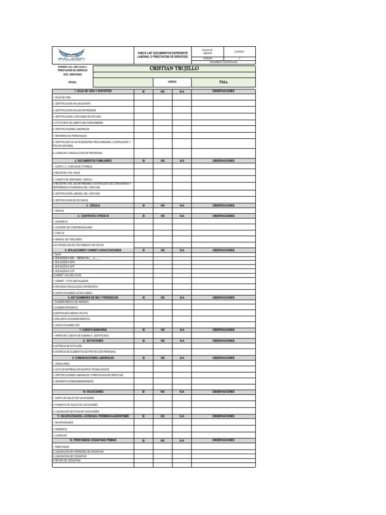 2021 Check List Documentos Expediente Laboral | PDF