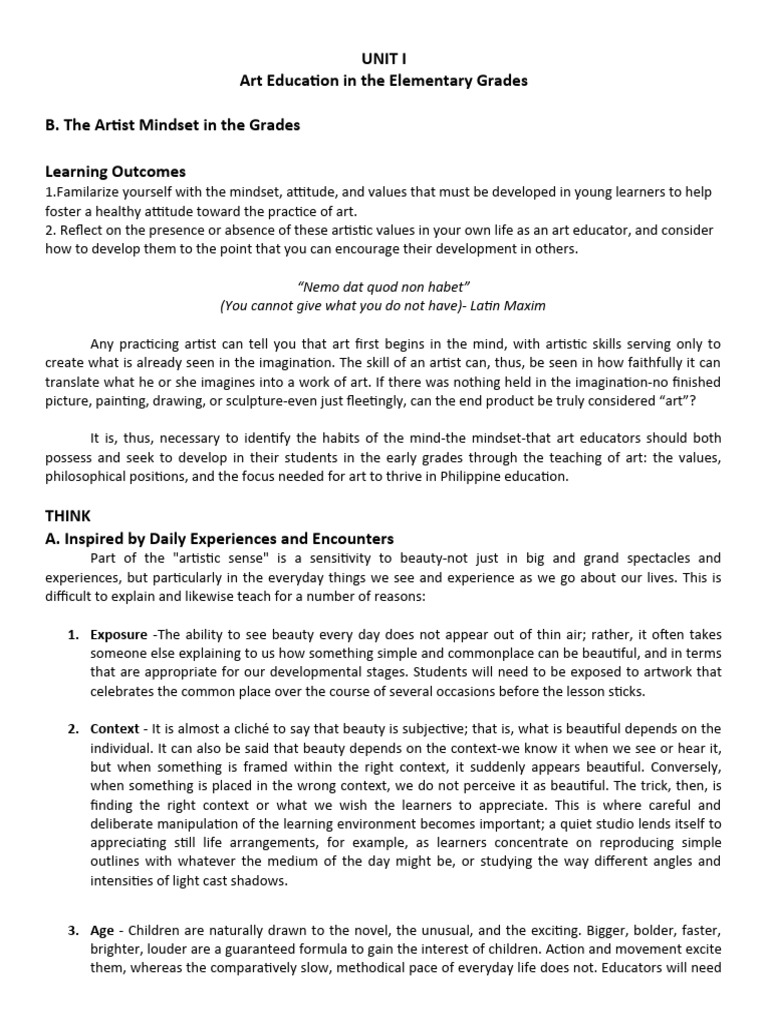 GEN EDUC 34 Teaching Visual Arts in Elementary Grades Unit 1 B | PDF ...