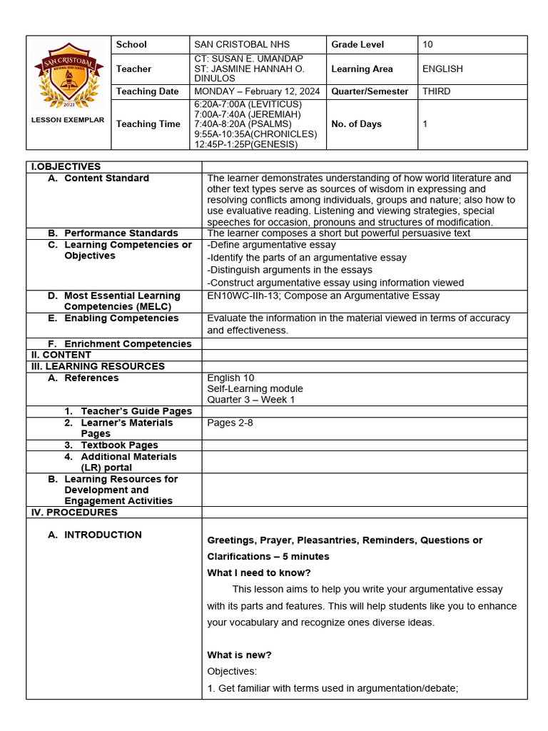 ARGUMENTATIVE ESSAY - DAY 1 | PDF | Libraries | Essays